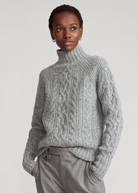 Aran Knit Wool Blend Turtleneck Sweater Ralph Lauren® Hk