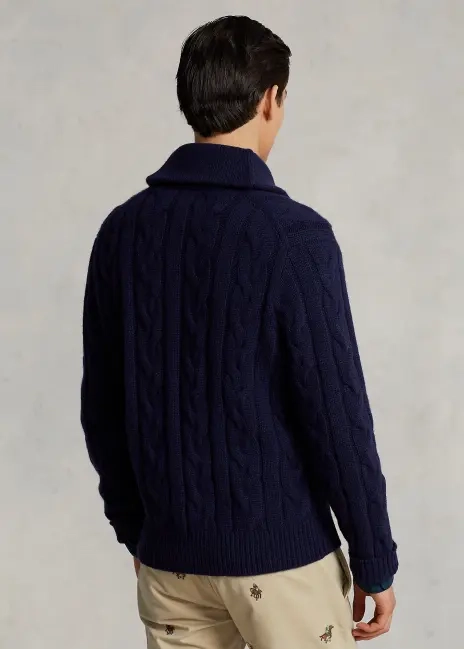 Cable Knit Wool Cashmere Cardigan In Blue Ralph Lauren® Hk