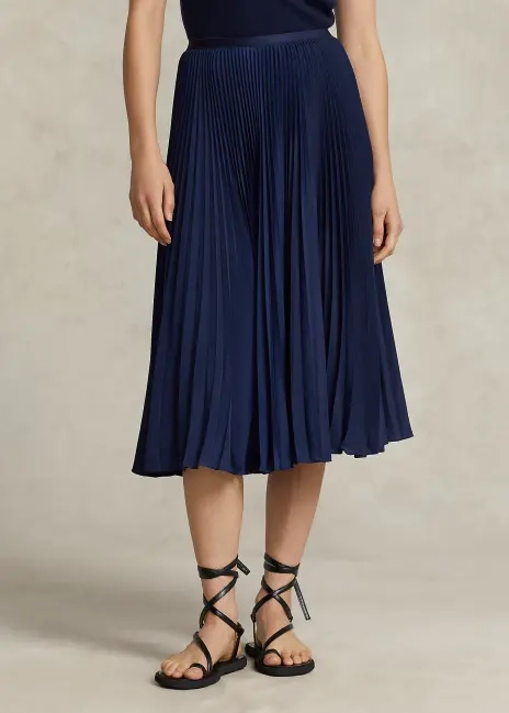 Pleated Georgette Skirt in Navy | Ralph Lauren® HK